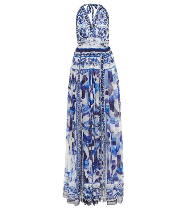 Dolce & Gabbana Printed Silk Chiffon Gown In Blue - 40% Off | Editorialist