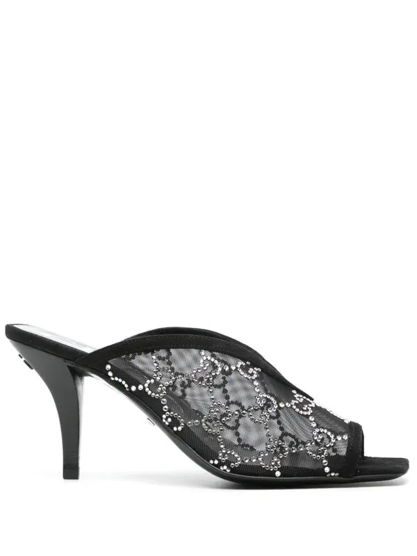 Gucci 90mm Gg Crystal Sandals - Black