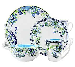 ELAMA Blue Crush 16-piece Round Porcelain Dinnerware Set