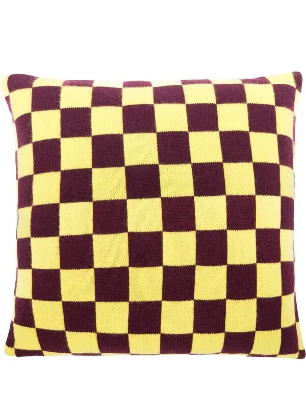 THE ELDER STATESMAN Checkerboard-pattern Cashmere Cushion