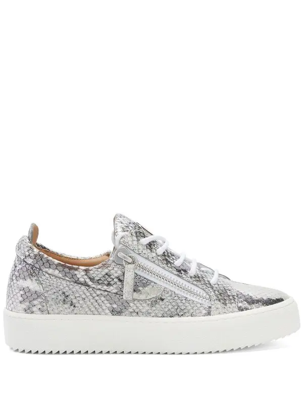 GIUSEPPE ZANOTTI Gail Snakeskin-effect Low-top Sneakers - Grey