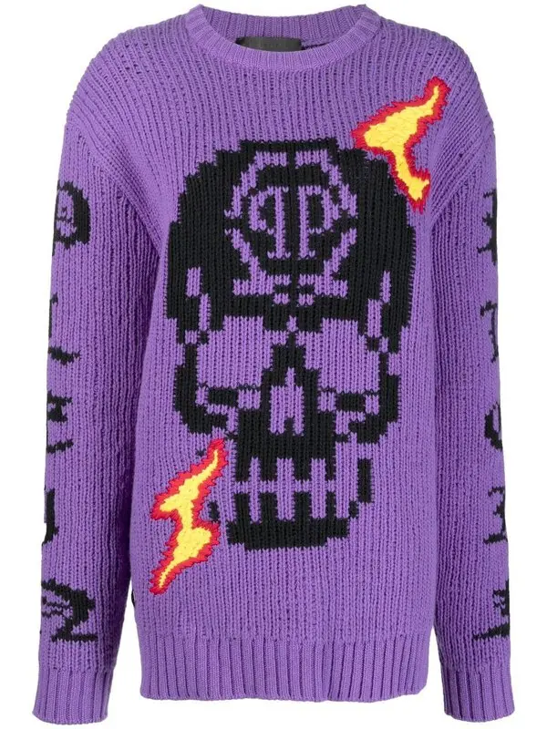 Philipp Plein Skull Intarsia-knit Jumper - Purple