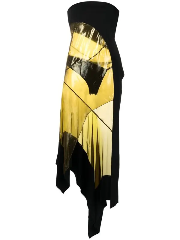 MUGLER Asymmetric Strapless Midi Dress