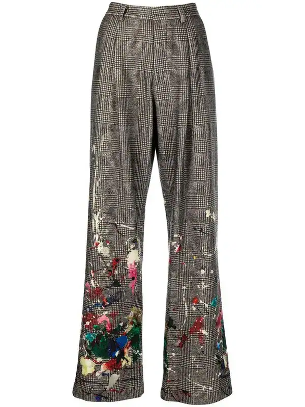 パンツ R13 Paint Splatter Wide Leg Trousers R13 Paint-Splatter Prince Of Wales Trousers In Multicolour - 67