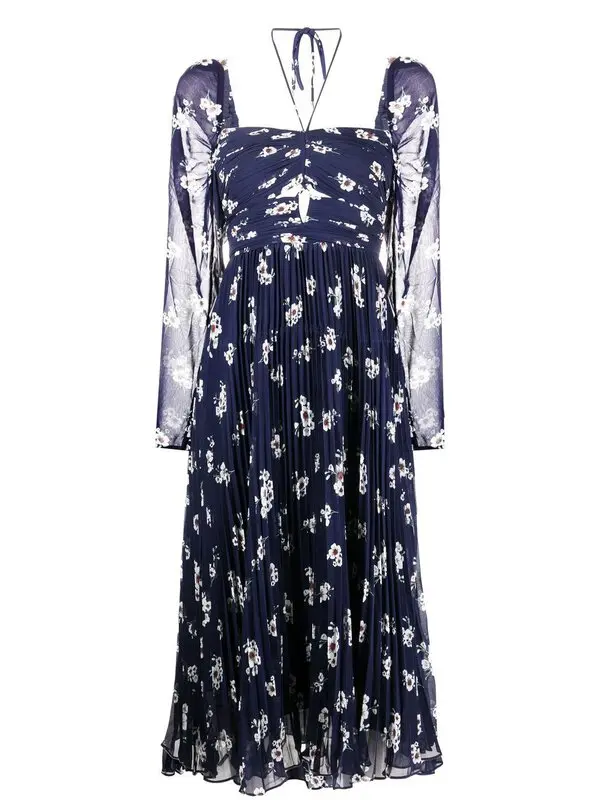 SELF-PORTRAIT Pansy-print Pleated Midi Dress