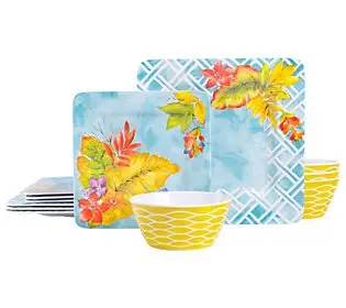LAURIE GATES Tropicalla 12-pc Square Melamine D Innerware Set