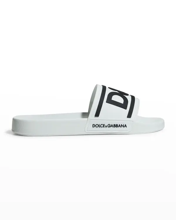 Dolce & Gabbana Logo Pool Slides - White/blck