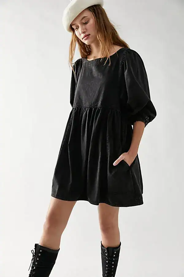 Free People Get Obsessed Denim Mini Dress By In Black - 53% Off |  Editorialist