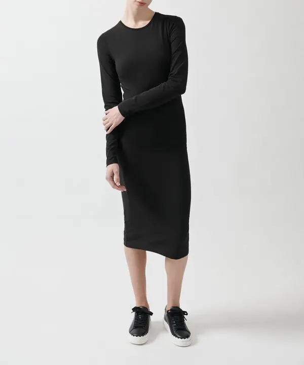 Atm Anthony Thomas Melillo Pima Cotton Ruched Long Sleeve Dress - Black |  Editorialist