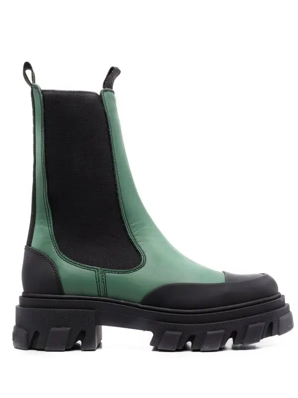 GANNI Color-block Leather Ankle Boots - Green