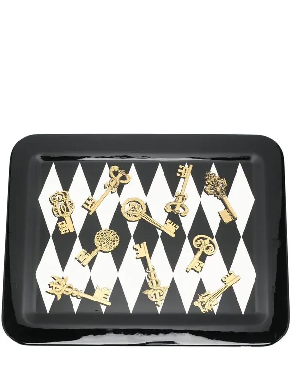 FORNASETTI Gold Keys-print Rectangular Tray