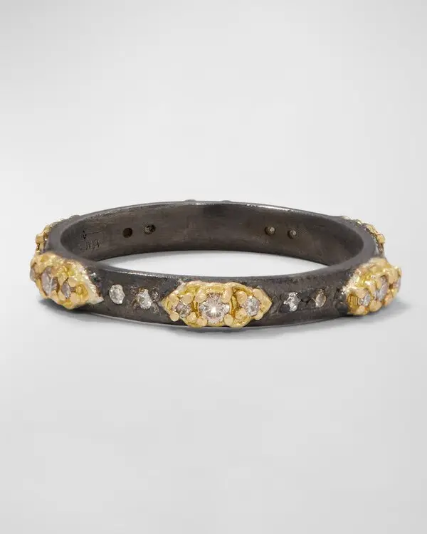 Armenta Old World Mini Scroll Stack Band Ring - Black & Gold