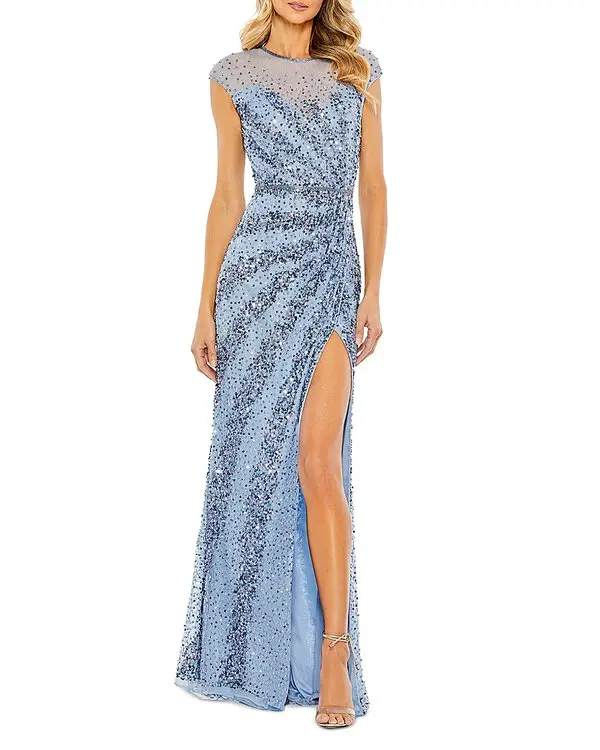 Mac Duggal Sequined Illusion Gown - French Blue