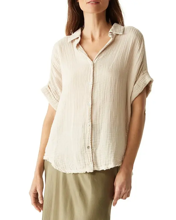 Michael Stars Bailey Gauze Button Down Shirt - Cement