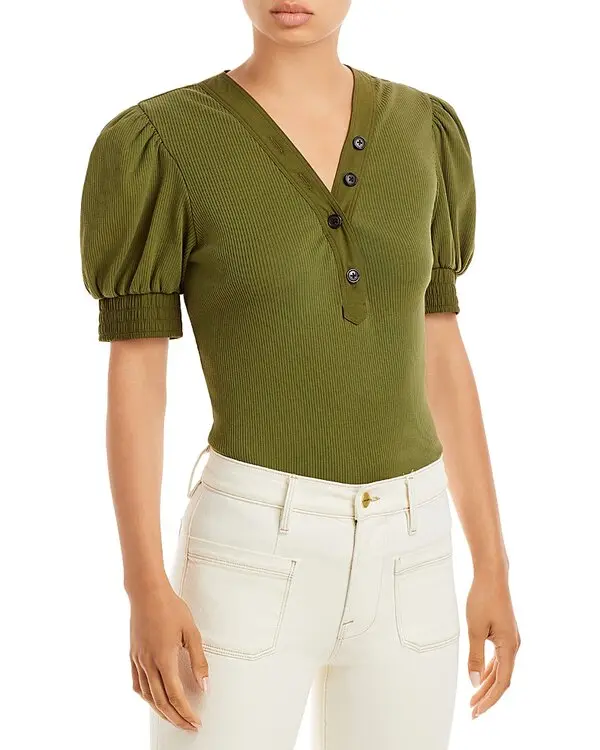 Derek Lam 10 Crosby Heather Puff Sleeve Top - Olive