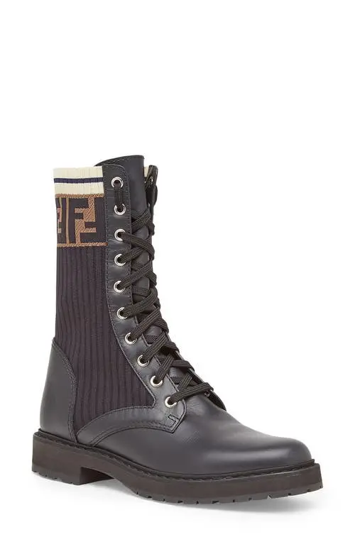 Fendi Rockoko Chelsea Combat Boots - F13mc Ne/ne Tab Ner Marino