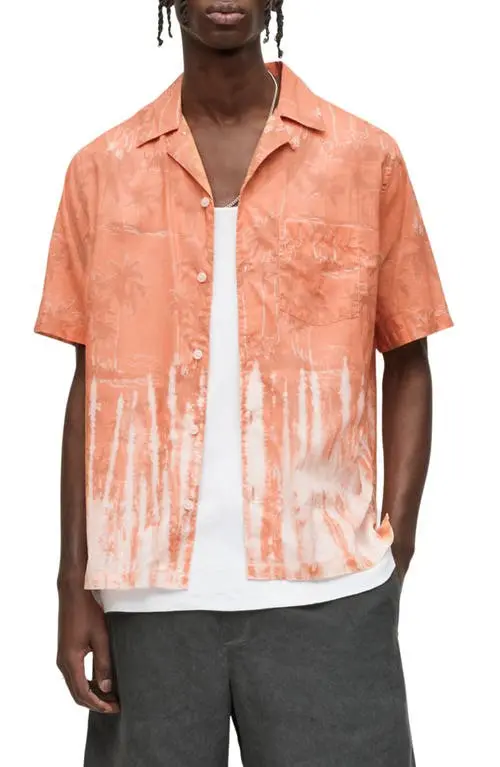 All Saints Hera Palm Short Sleeve Button-up Camp Shirt - Scorched ...