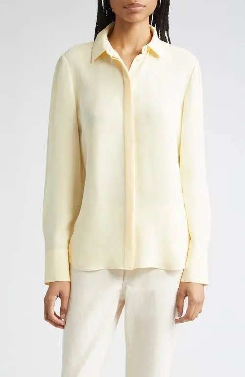 Lafayette 148 New York Scottie Silk Button-up Shirt - Yellow Chalk