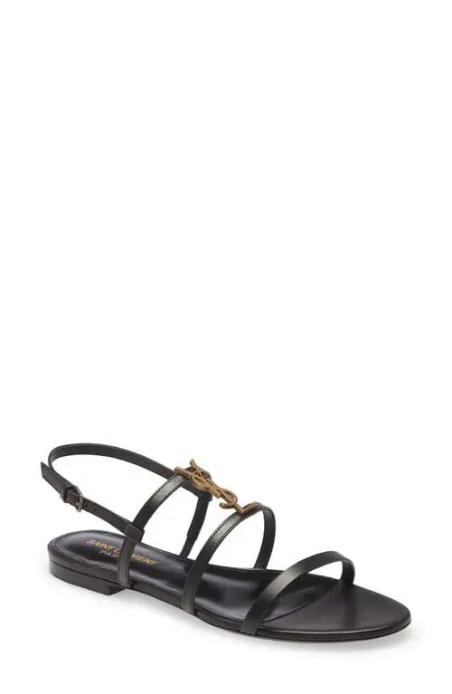 Saint Laurent Cassandra Logo Strappy Sandal - Black