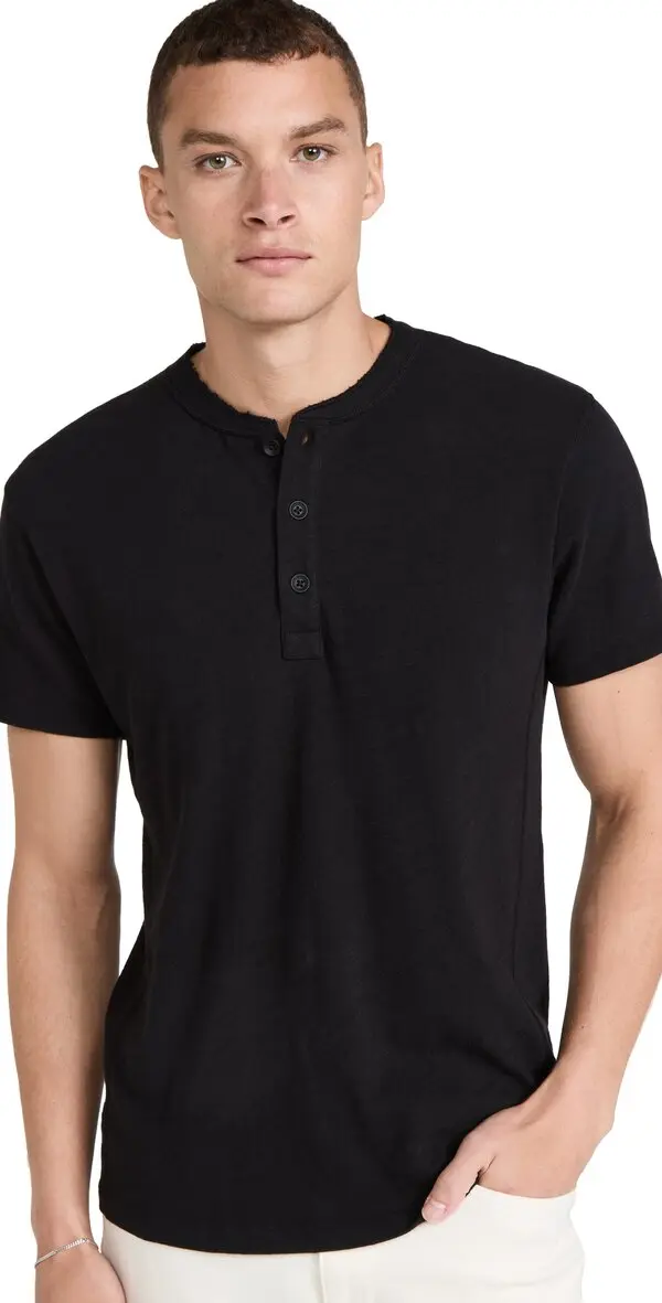 Rag & Bone Classic Short Sleeve Henley - Jet Black