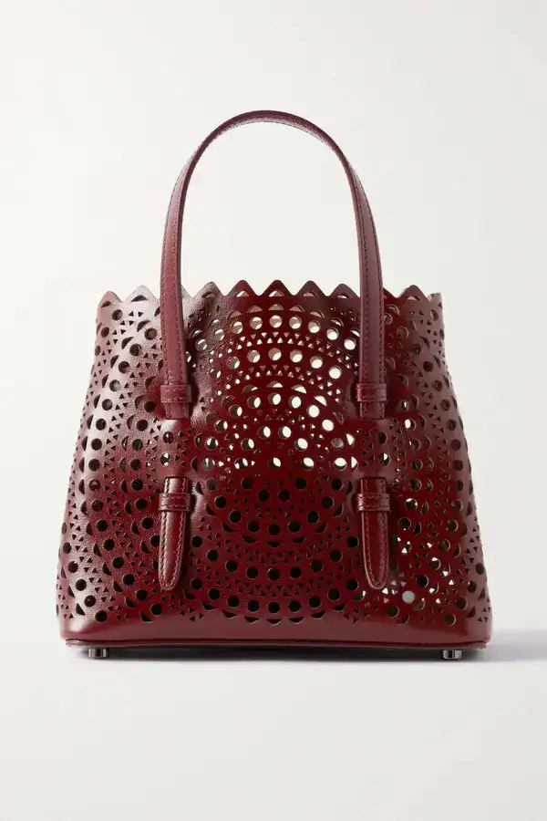 AlaïA Mina Small Laser-Cut Leather Tote Red Editorialist
