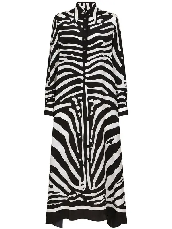 Dolce & Gabbana Zebra-print Crepe De Chine Kaftan - Black