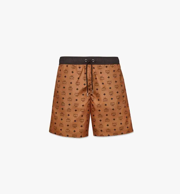 Mcm Monogram Print Swim Trunks - Cognac