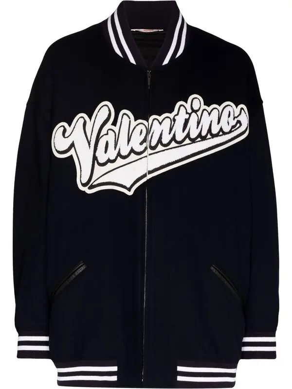 Valentino Garavani Embroidered-logo Bomber Jacket - Blue