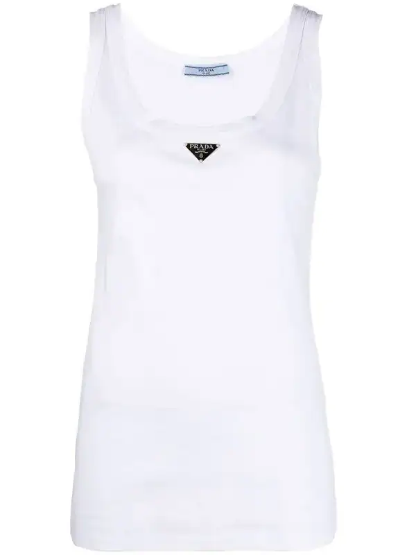 Prada Ribbed-Knit Jersey Tank Top - White | Editorialist