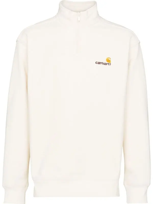 Carhartt Work In Progress Logo-embroidered Half-zip Sweatshirt - White