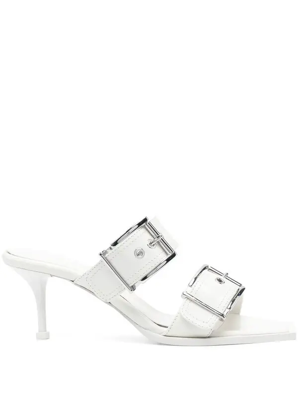 Alexander McQueen 75mm Buckled Leather Mules - White