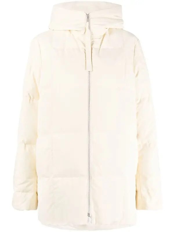 JIL SANDER Padded Zip-up Hooded Coat - Neutrals
