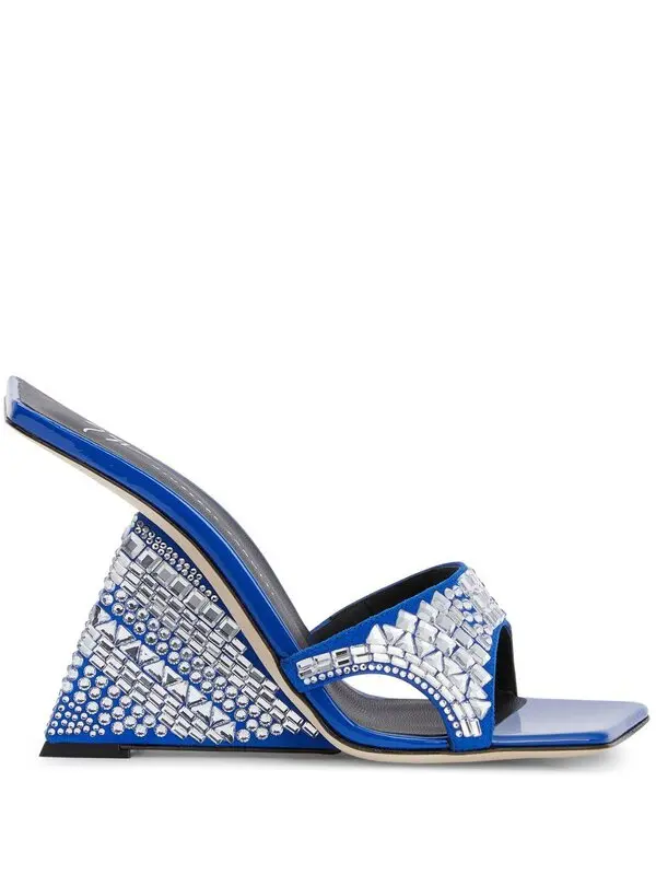 GIUSEPPE ZANOTTI 105mm Akira Shine Wedge Sandals - Blue