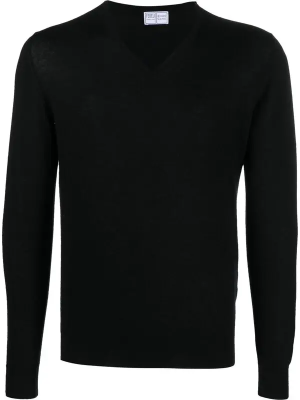 Fedeli V-neck Long-sleeve Jumper - Black