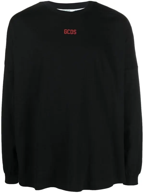 Gcds Long-sleeved Logo-print T-shirt - Black