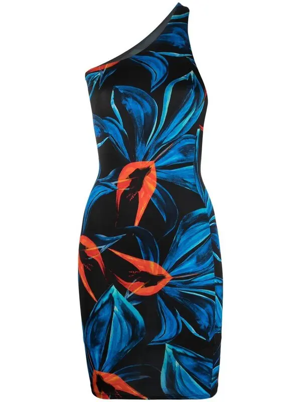 LOUISA BALLOU Floral-print Off-shoulder Mini Dress - Blue