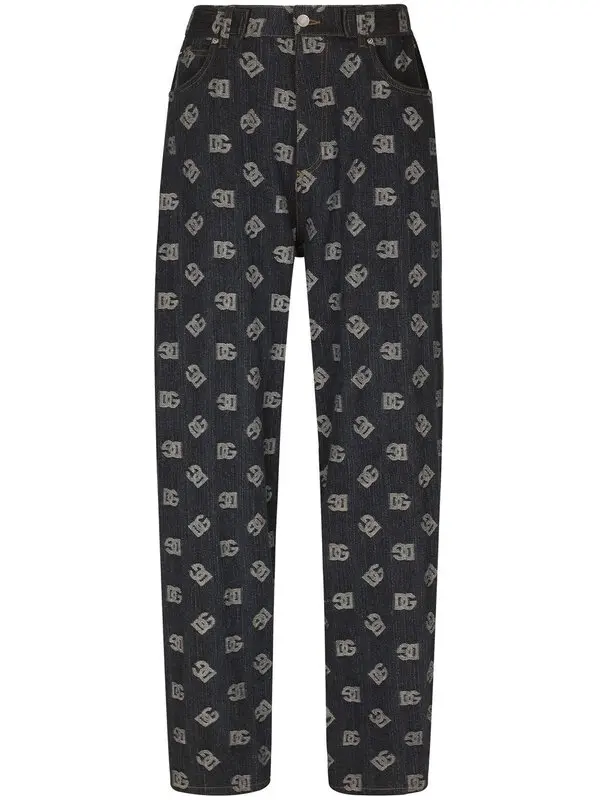 Dolce & Gabbana Logo Jacquard Wide-leg Jeans - Black