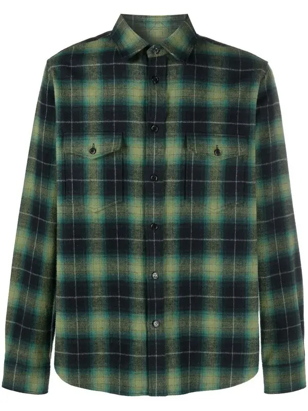 Saint Laurent Check-print Long-sleeve Shirt - Green