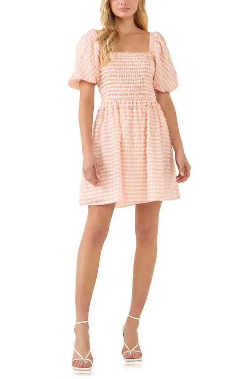 English Factory Gingham Smocked Minidress