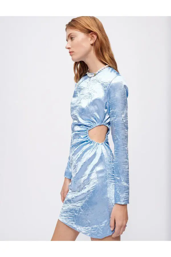 Maje Close-Fitting Satin Dress - Blue / Denim | Editorialist