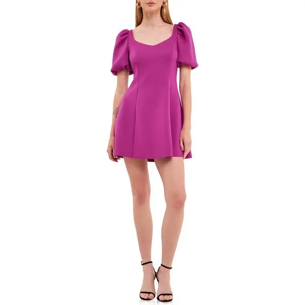 English Factory Puff Sleeve Mini Dress - Orchid