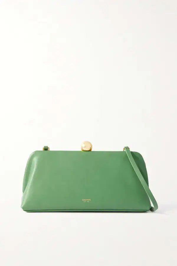 Oroton Nova Leather Clutch Green Editorialist
