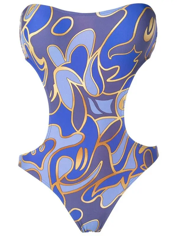 LYGIA & NANNY Graphic-print Bandeau Swimsuit - Blue