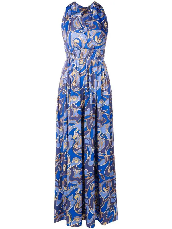 LYGIA & NANNY Graphic-print Halterneck Maxi Dress - Blue