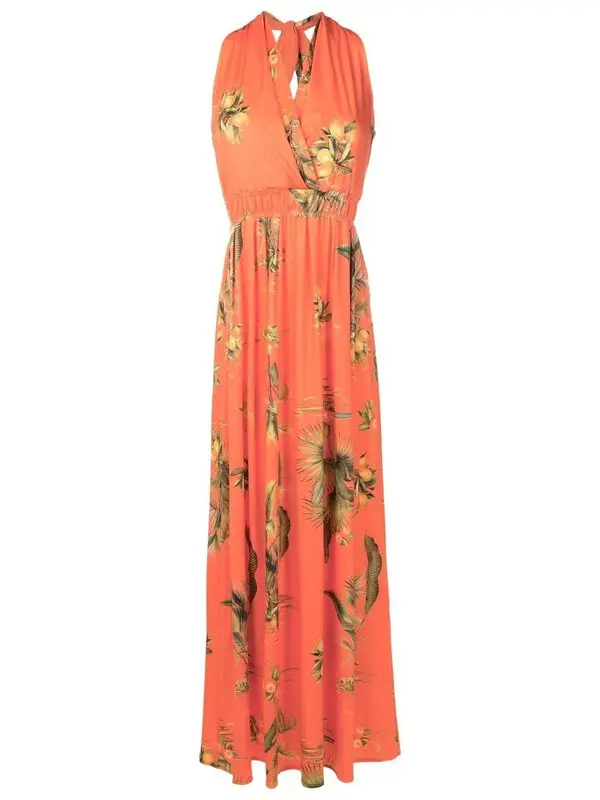 LYGIA & NANNY Floral Print Halterneck Maxi Dress - Orange