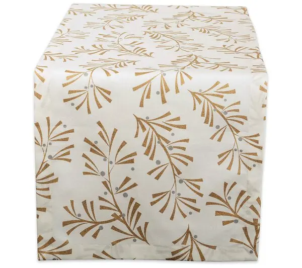 DESIGN IMPORTS Metallic Holly Leaves Table Runn Er 14' X 108