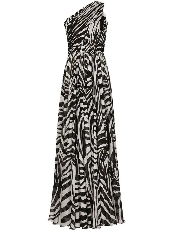 Dolce & Gabbana Zebra-print One-shoulder Gown - Black
