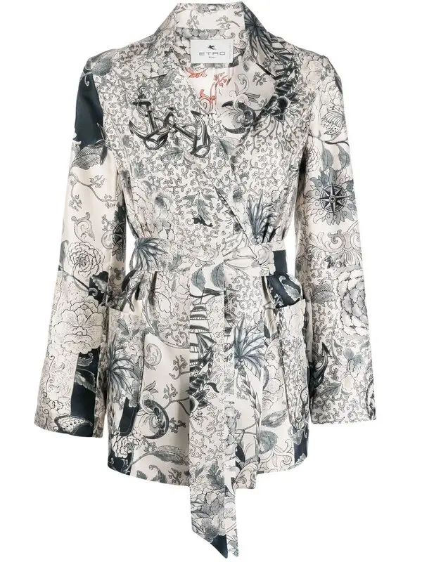 Etro Graphic-print Belted Silk Jacket