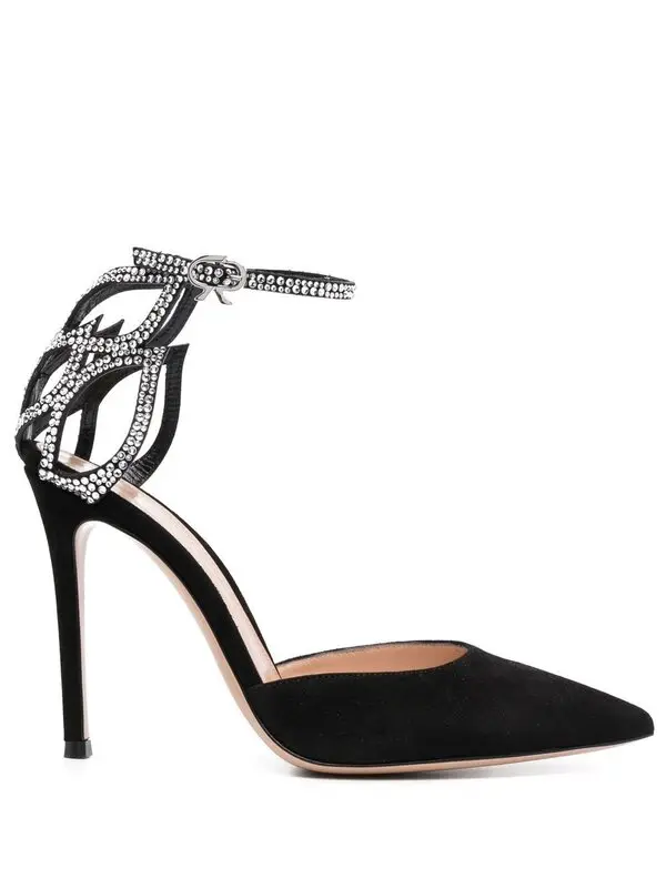 GIANVITO ROSSI Crystal Fleur 105mm Suede Pumps
