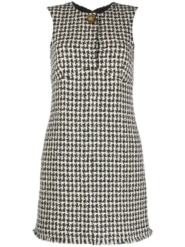 Lanvin Houndstooth-Pattern Wool Shift Dress In Neutrals 40% Off